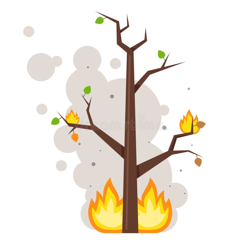 Flame Tree Logo Design Concept. Fire Leaf Illustration With Tree Trunk ...