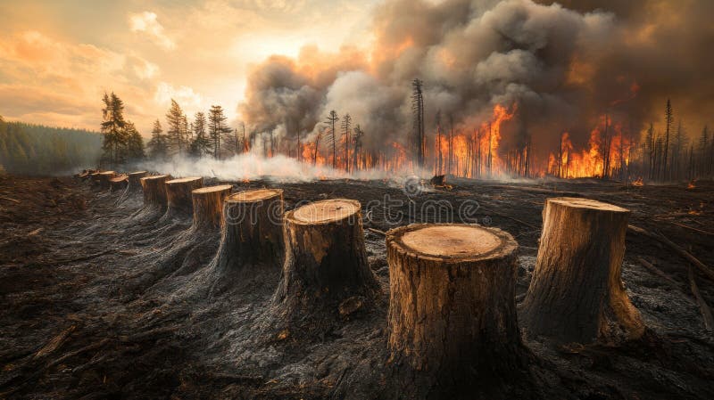 Burnt Tree Stumps in a Forest Fire Stock Illustration - Illustration of ...