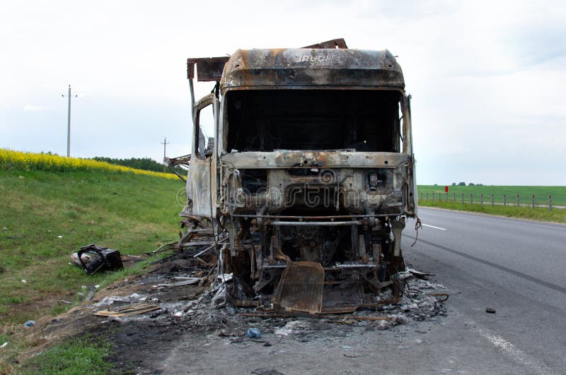Burnt Truck with a Burnt-out Driver S Cab, Accident Stock Image - Image ...