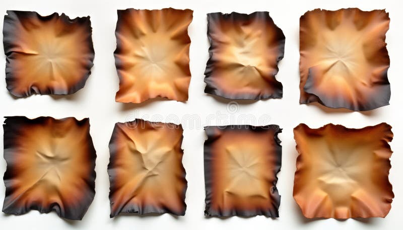 Burnt Vintage Paper Pieces Arranged in Grid Pattern on Plain White ...