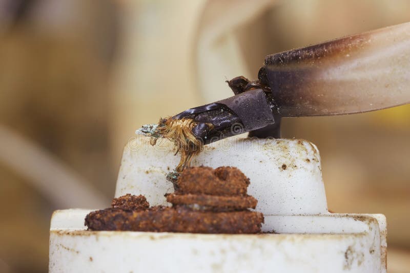 Burnt Wire Insulation and Rusted Electrical Contact Stock Image - Image ...