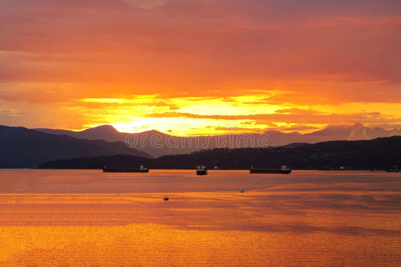 Burrard Inlet at Sunset Time Stock Photo - Image of long, outdoor: 50583480
