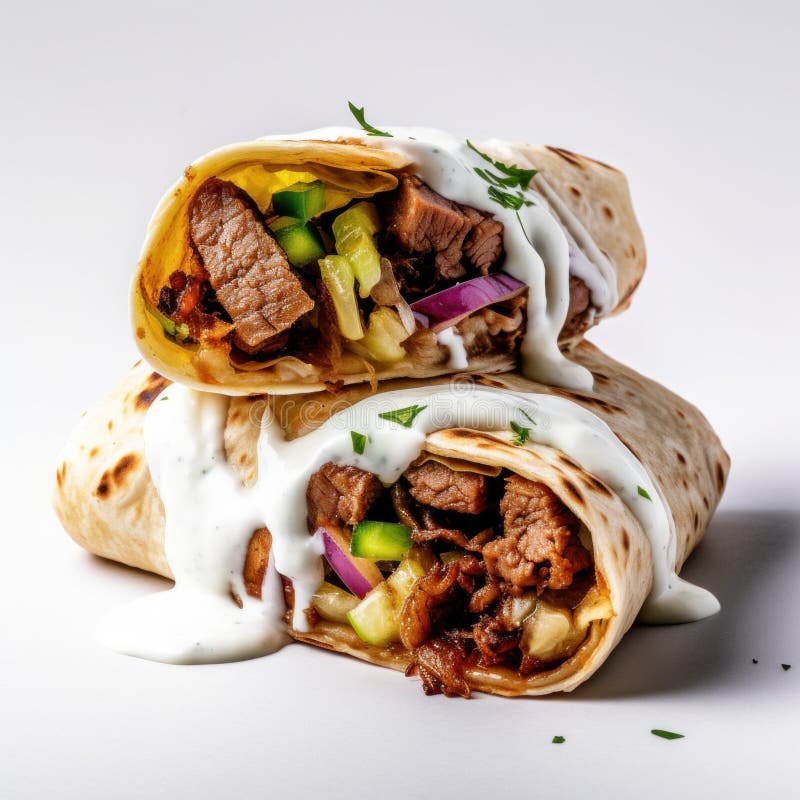 A Burrito Cut in Half with Meat and Vegetables. Generative AI Image ... A Burrito Cut in Half with Meat and Vegetables. Generative AI Image ...