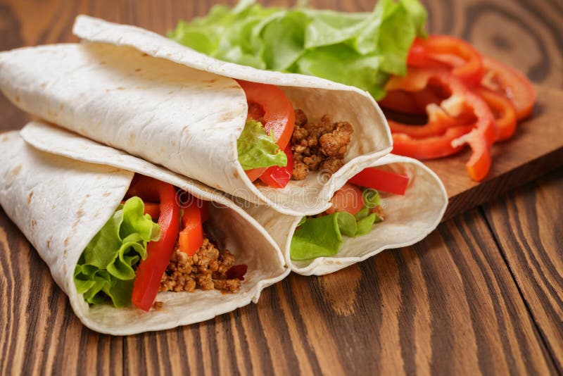 Burrito with Meat and Ingredients Stock Photo - Image of meat, table ...