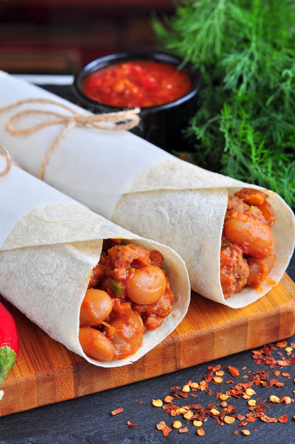 Burrito with Minced Meat and Red Beans Stock Photo - Image of salt ...