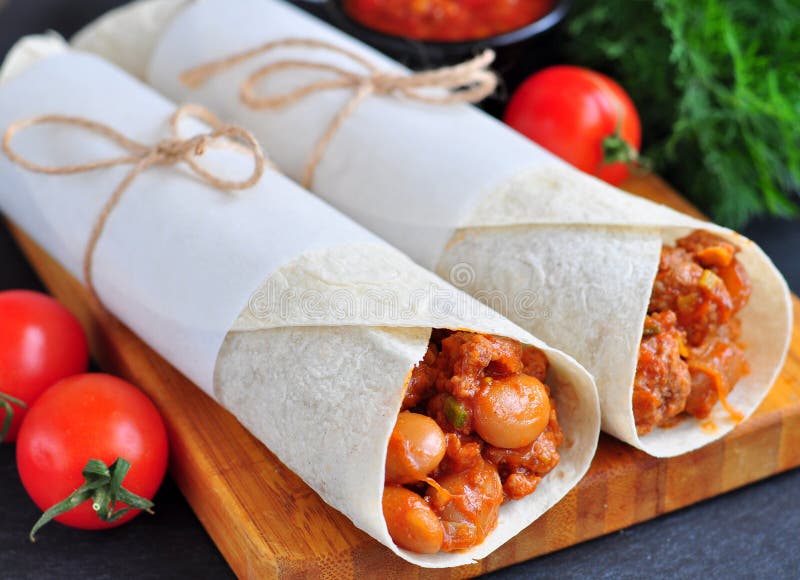 Burrito with Minced Meat and Red Beans Stock Image - Image of ...