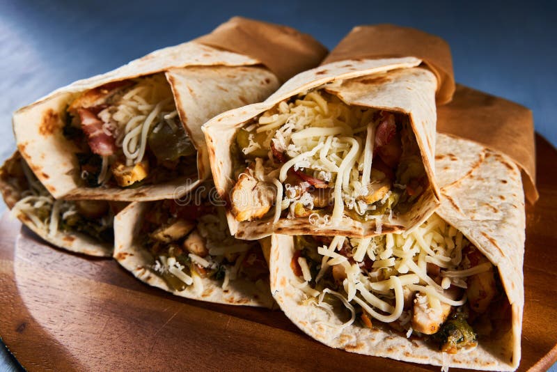 Burito roll wraps on blue stock photo. Image of sandwich - 266099392