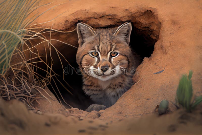 Burrowing Bobcat Digging Its Den Stock Illustration - Illustration of ...