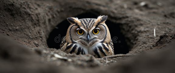 A Burrowing Owl Peeking from Its Underground Home Stock Image - Image ...