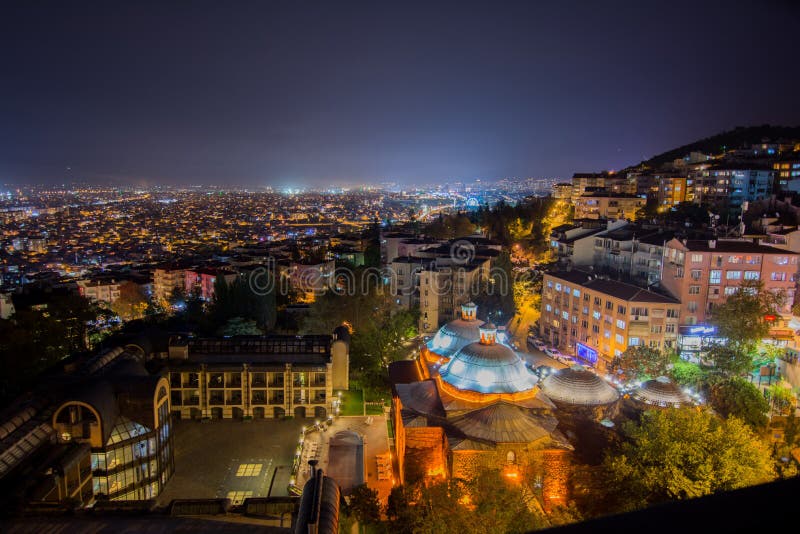 Bursa City Night Time View with Lights in Turkey Stock Photo - Image of ...