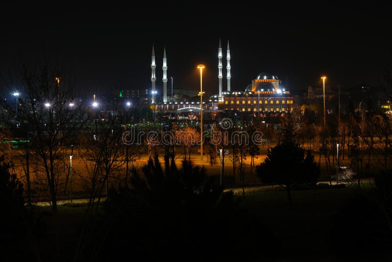 Bursa Night and Islamic Mosque Illumination. Editorial Stock Photo ...
