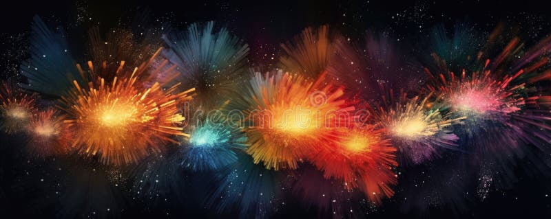 Burst of Abstract Fireworks on a Dark Background, Illuminating the ...