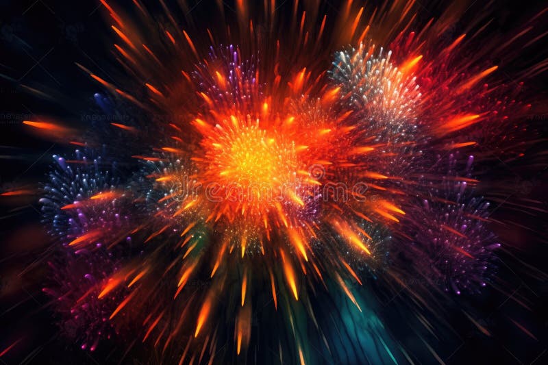 Burst of Abstract Fireworks on a Dark Background, Illuminating the ...