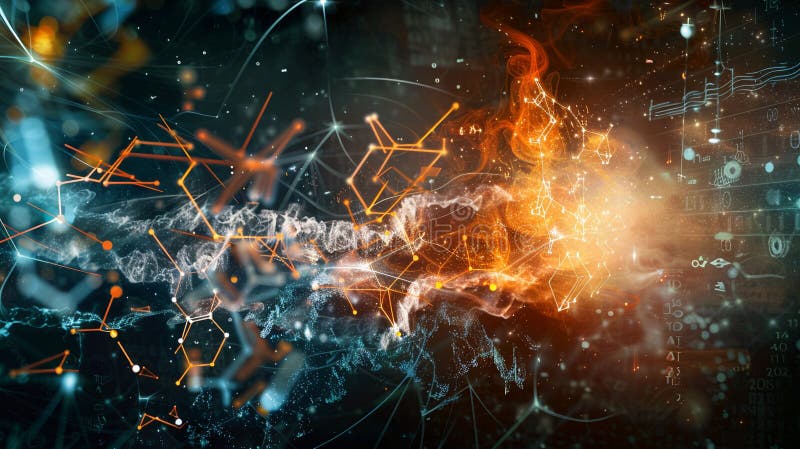 Abstract Digital Network Connections Futuristic Technology Orange Blue Data Visualization ...