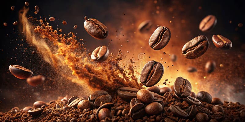 A Burst of Aromatic Energy Roasted Coffee Beans and Ground Coffee ...