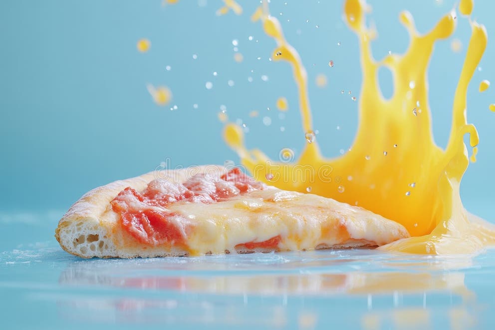 A Burst of Cheese: a Pizza Slice Dissolving into a Vivid Yellow Splash ...