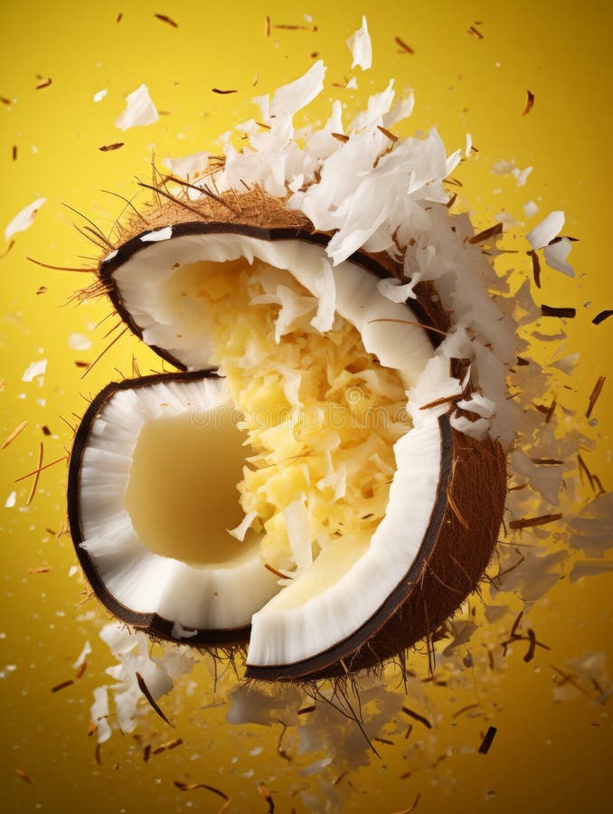 Coconut Explosion Against a Pure Yellow Background Stock Illustration ...