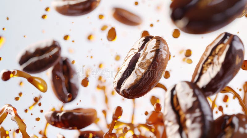 A Burst of Coffee Beans in Mid-air, with Sunlight Shining through Stock ...
