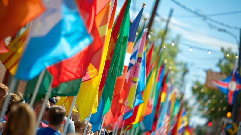 A Burst of Colorful Flags Lining the Streets during a Festive Parade ...