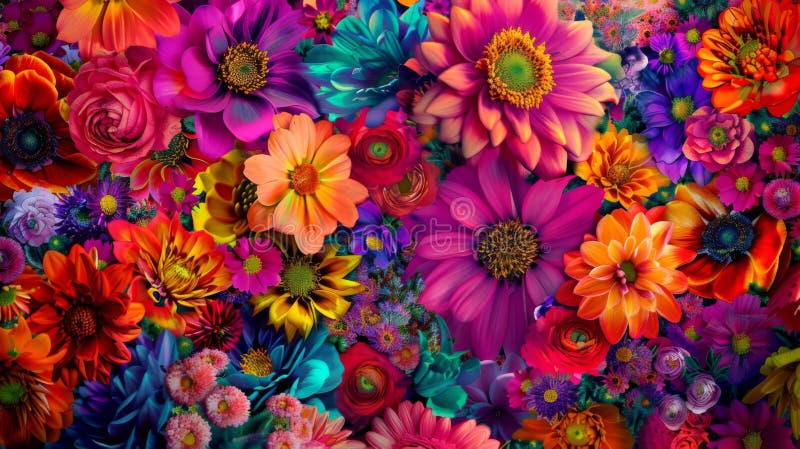 A Burst of Colorful Flowers Creating a Psychedelic Explosion of Floral ...