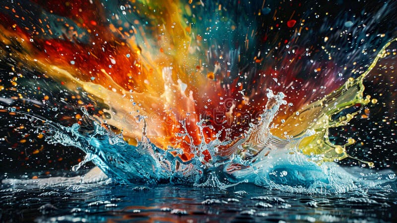 Vibrant Splash of Water with Colorful Paint Explodes in a Dynamic ...