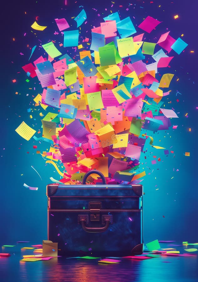 Burst of Colorful Sticky Notes, Notebooks, and Planners Pouring Out of ...