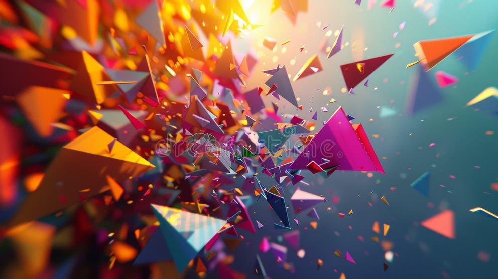 A Burst of Colorful Triangles Exploding from a Central Point Stock ...