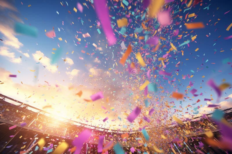 Burst of Colors in the Sky As Confetti Cannons Stock Illustration ...