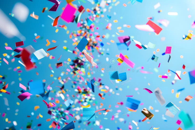 A Burst of Confetti Flying on a Blue Background Evoking Joy and ...