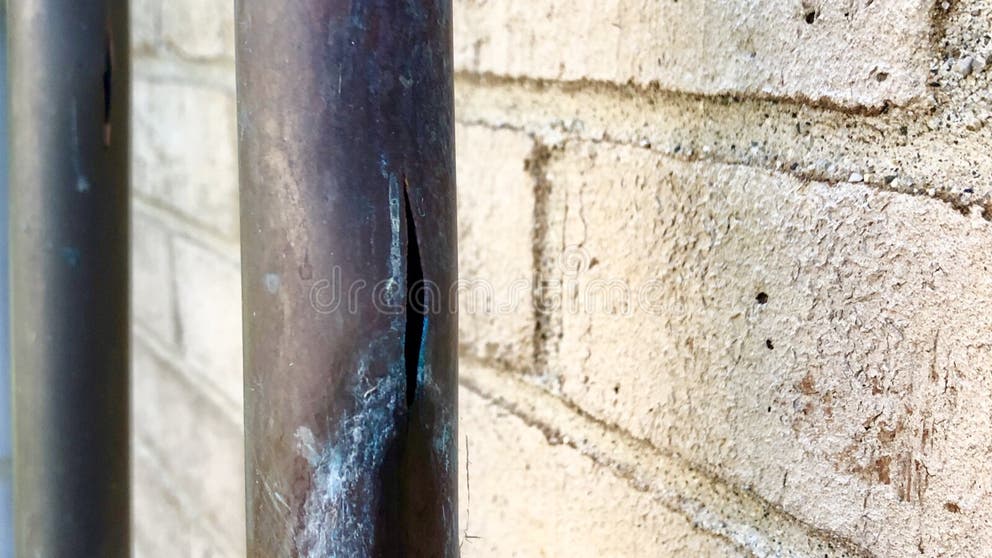 Burst Copper Pipe Due To Freezing Winter Stock Image - Image of life ...