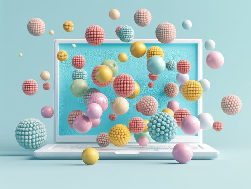 Burst of Creativity - Laptop and Floating Spheres Stock Photo - Image ... Burst of Creativity - Laptop and Floating Spheres Stock Photo - Image ...