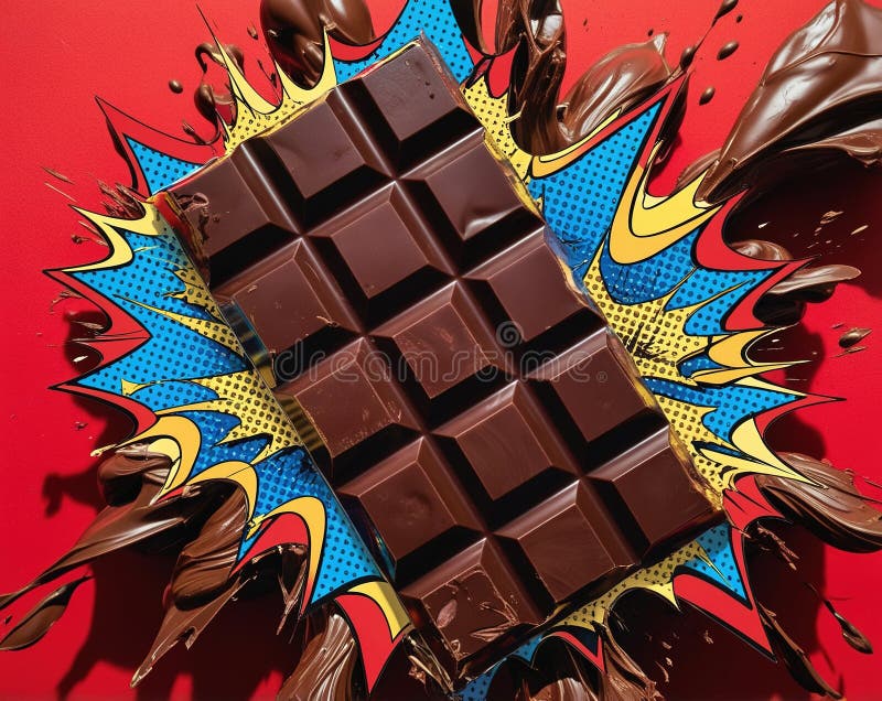 A Burst of Excitement As a Chocolate Bar Breaks through a Comic-style ...