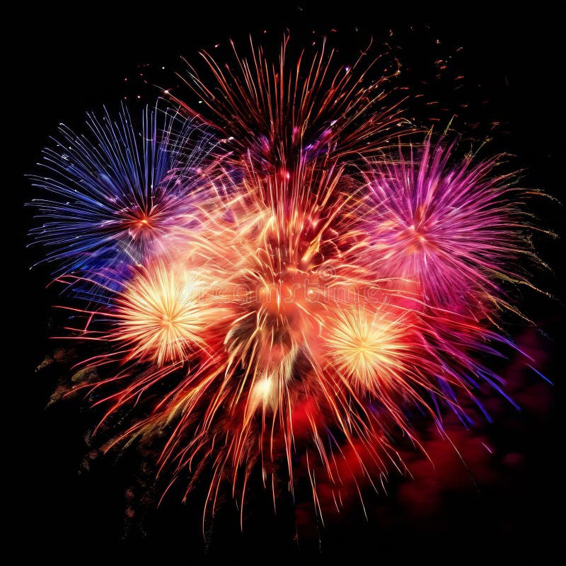 Burst of Fireworks Exploding in the Night Sky Creating a Colorf Stock ...
