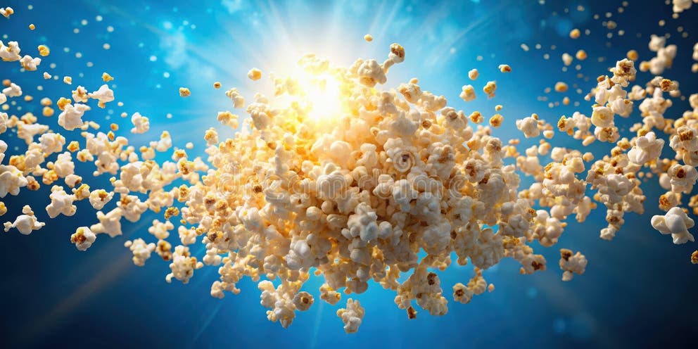 A Burst of Fluffy Popcorn Exploding in a Bright Light Against a Vibrant ...