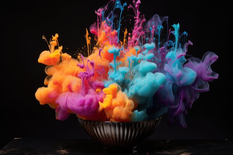 A Burst of Multicolored Powder Dyes Emerging from a Black Balloon Stock ...