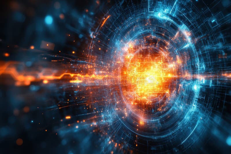 A Vibrant Digital Explosion of Orange and Blue Lights Forming an ...
