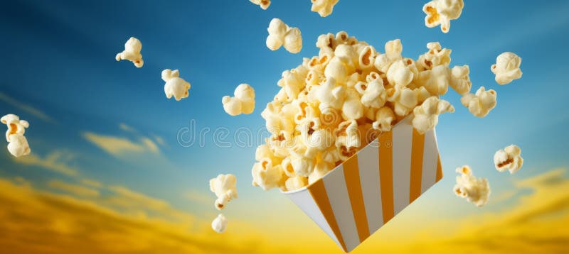 A Burst of Popcorn Cascades from a Striped Container Against a Vibrant ...