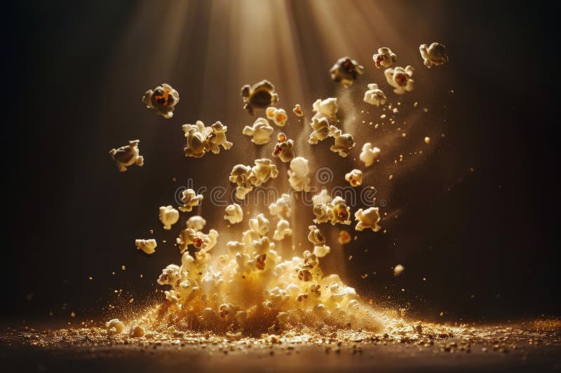 Popcorn Explosion Under Golden Light Stock Illustration - Illustration ...