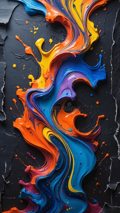 A Burst of Swirling Paint in Bold, Bright Colors Dances Across a Deep ...