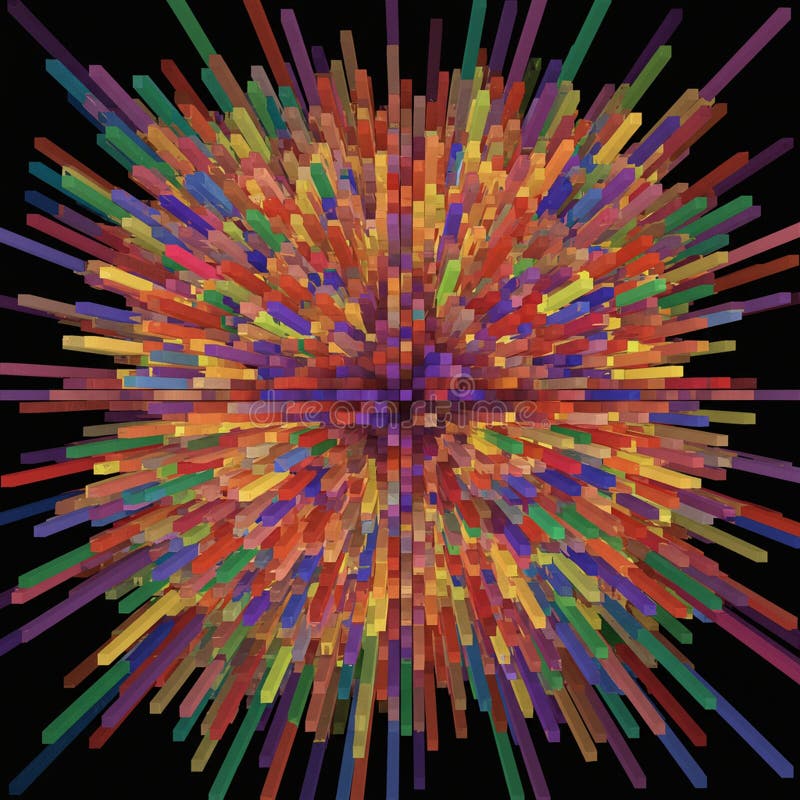 A Burst of Vibrant, Multicolored Rectangular Prisms Extends Outward in ...