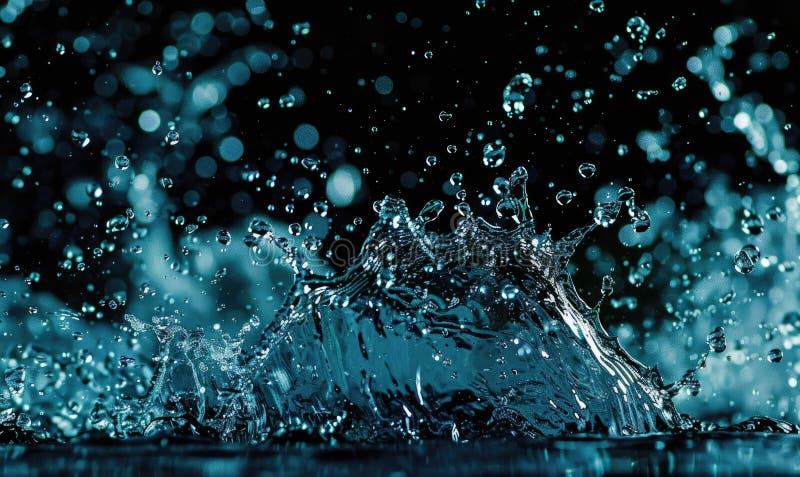 Burst of Water Explosion, Aqua Blue Splashes and Drops on Black ...