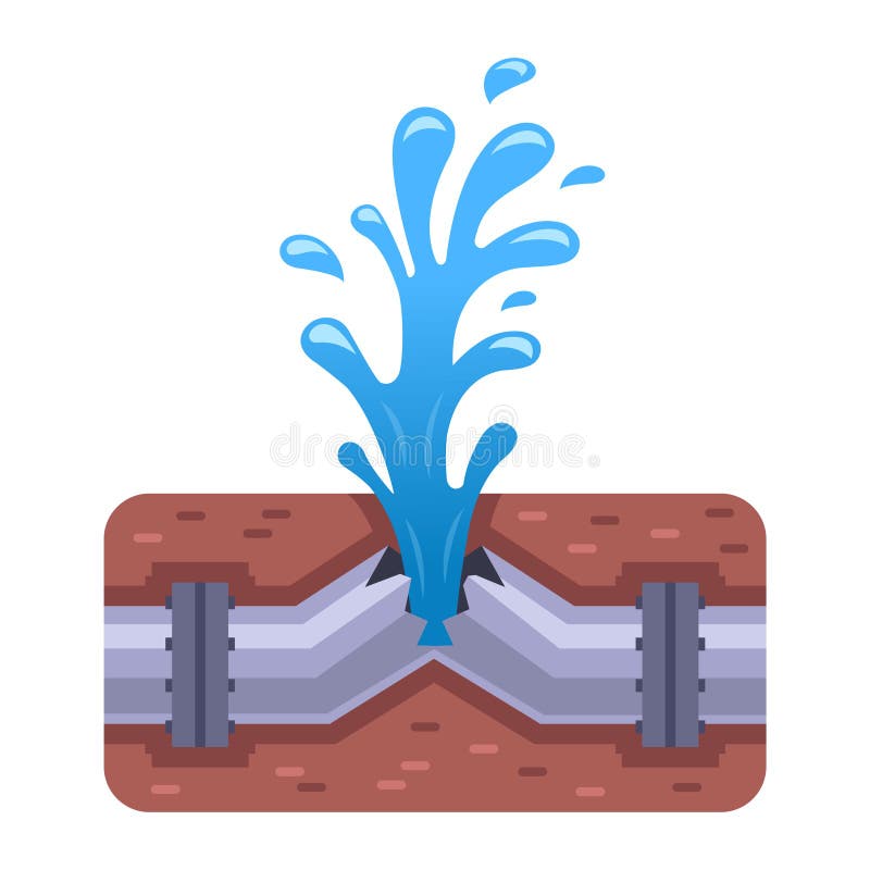 Burst of Water Pipe from Underground. Stock Vector - Illustration of ...