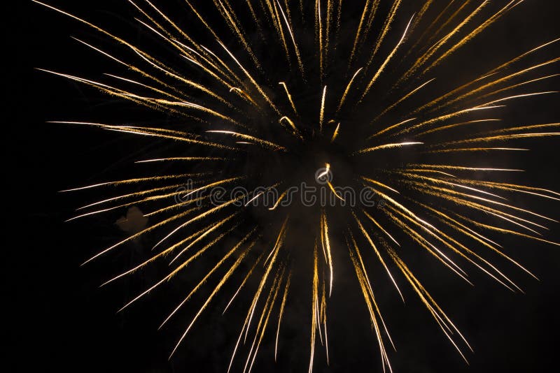 Burst of Yellow and White Firecracker in Night Sky Stock Image - Image ...