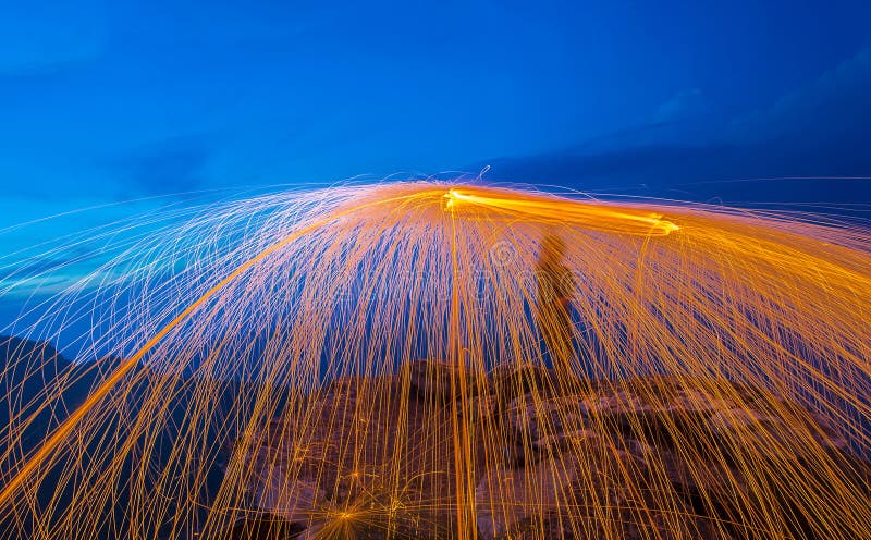 Bursting Fire from the Crank of the Fire. Outdoor at Night Stock Image ...