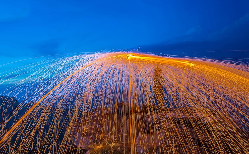 Bursting Fire from the Crank of the Fire. Outdoor at Night Stock Image ...