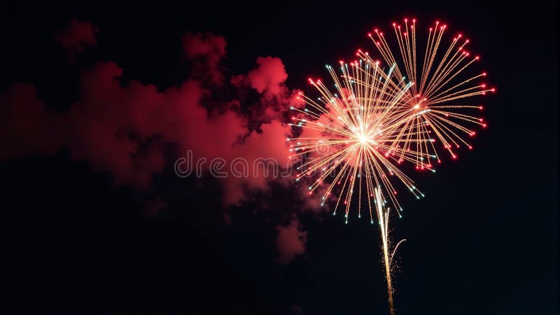 Bursting Fireworks Display Against Night Sky Stock Illustration ...