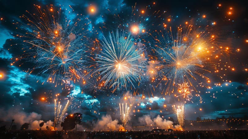 Bursting Fireworks Lighting Up the Sky Stock Photo - Image of festivity ...