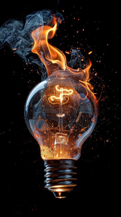 Bursting Light Bulb with Smoke and Fire Showcasing an Explosive ...