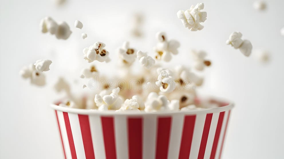 Bursting Popcorn in Red and White Striped Bucket Stock Photo - Image of ...
