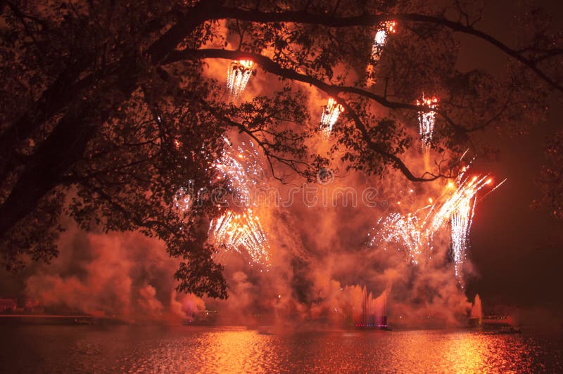 Red Fireworks stock photo. Image of burst, flare, celebration - 30208320